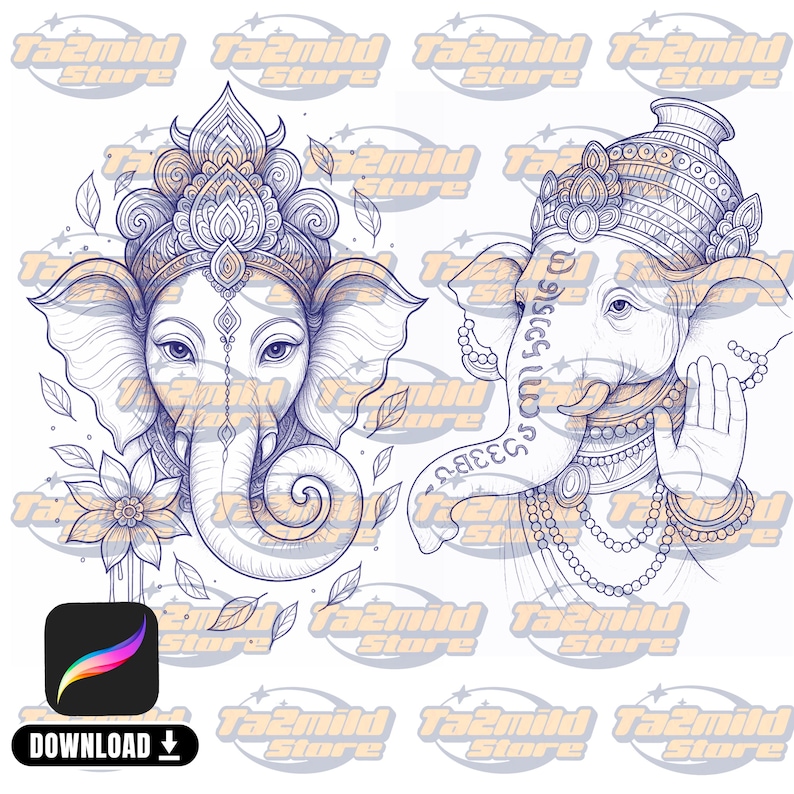 Ganesha Tattoo Stamp Brushes: Hindu God Stencils for Procreate (digital ...
