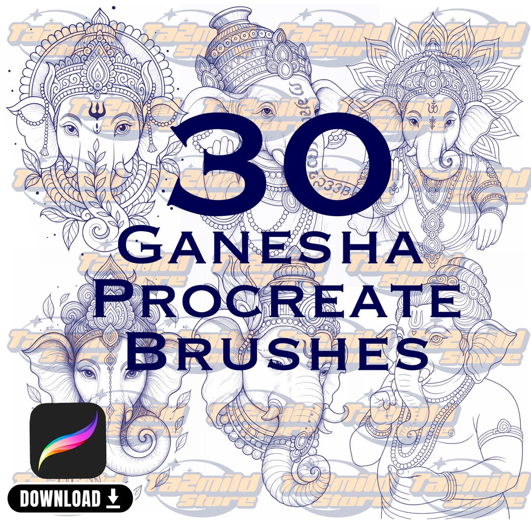 Ganesha Tattoo Stamp Brushes: Hindu God Stencils for Procreate (digital ...