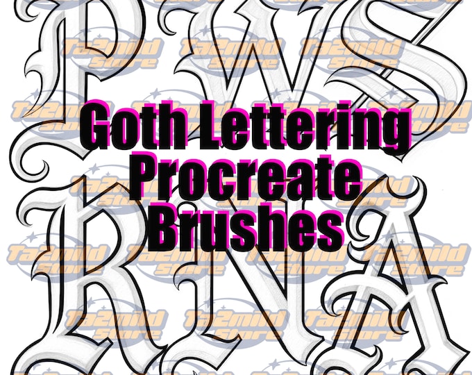 Gothic Tattoo Lettering Procreate Brushes: A-Z Outline Stamps (digital ...