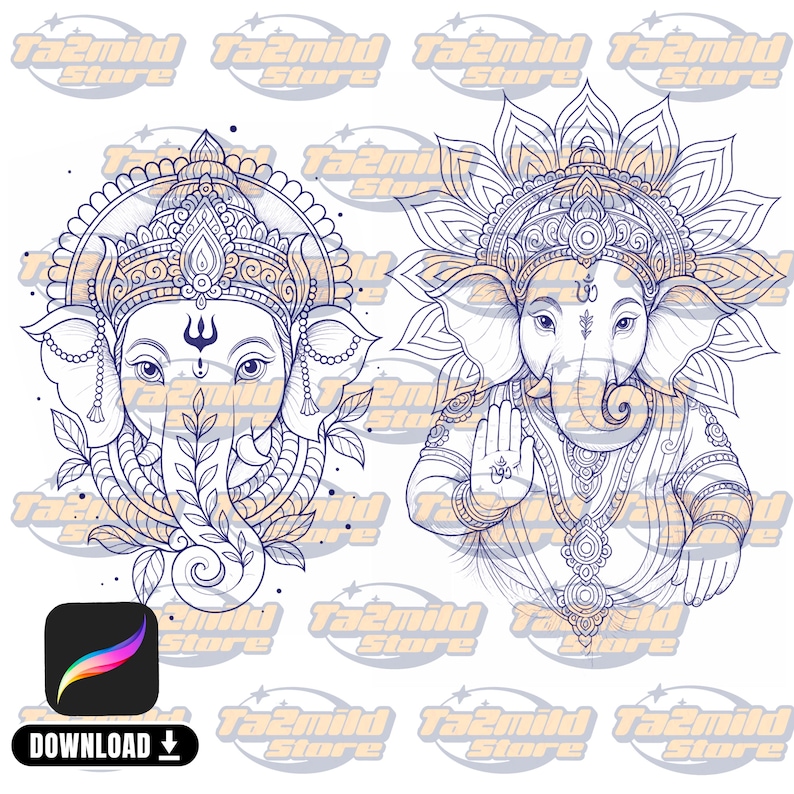 Ganesha Tattoo Stamp Brushes: Hindu God Stencils for Procreate (digital ...