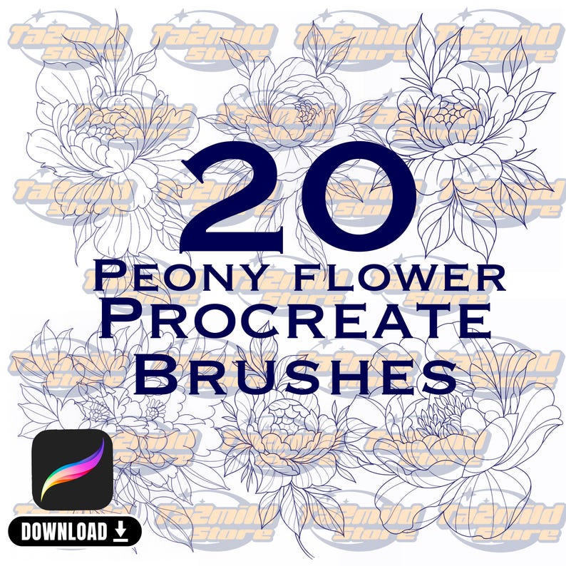 20 Peony Procreate Brushes | Floral Tattoo Stamp Set | Botanical Line Art Flower Brushes ...