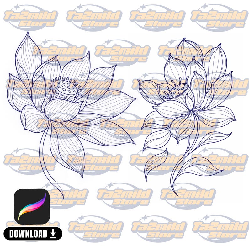 Lotus Flower Procreate Brushes: Spiritual Tattoo Stamps (digital ...