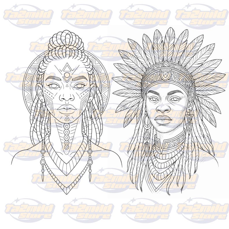 20 Native American Black Woman Procreate Stamp Brushes: Tribal Female ...