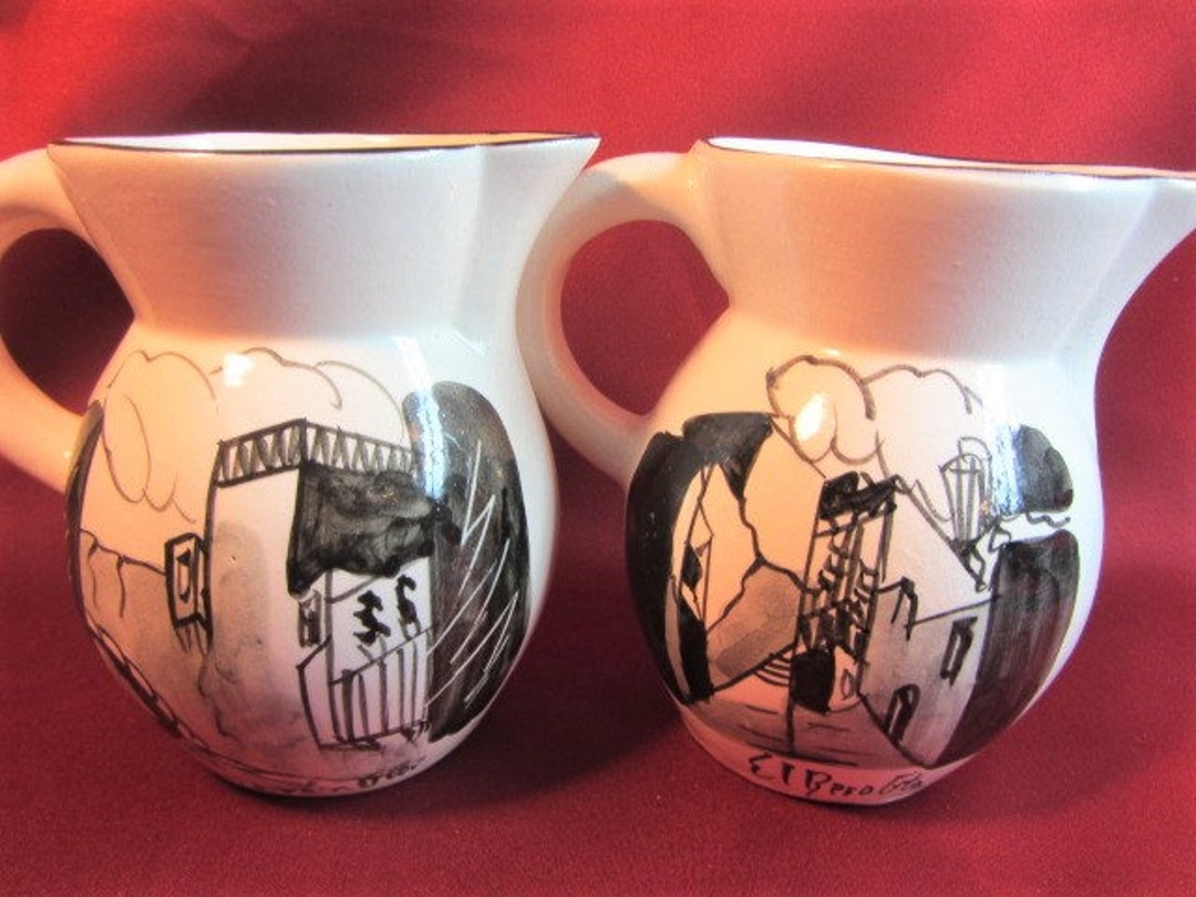 Hand Painted Landscape Streets and Buildings, Handmade Vintage Pottery ...