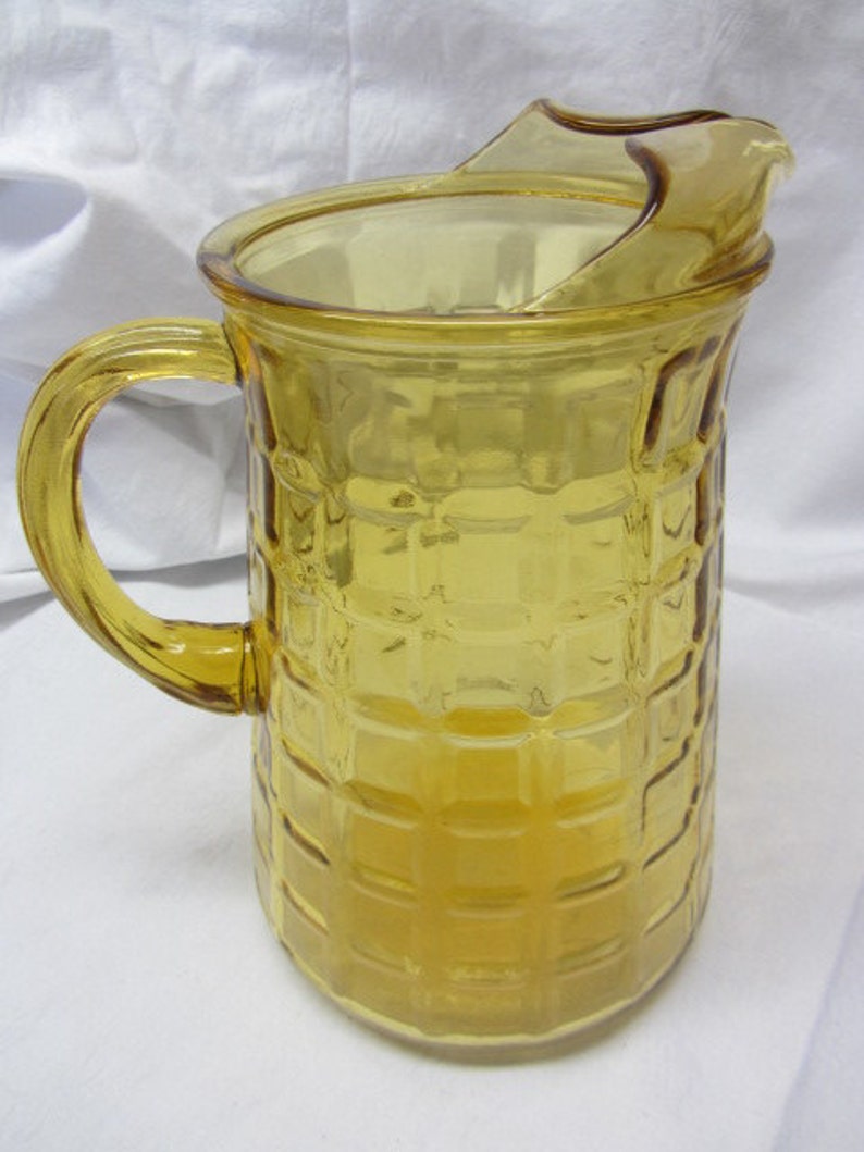 Vintage Amber Block Pattern Glass Pitcher Mid Century Amber | Etsy