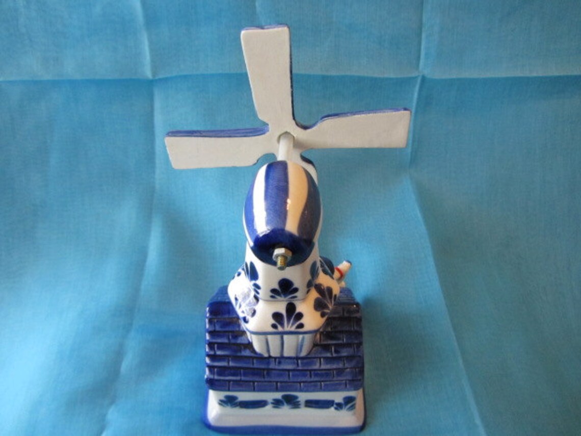 Vintage Blue Delft Deco Windmill Figurine Hand Painted | Etsy