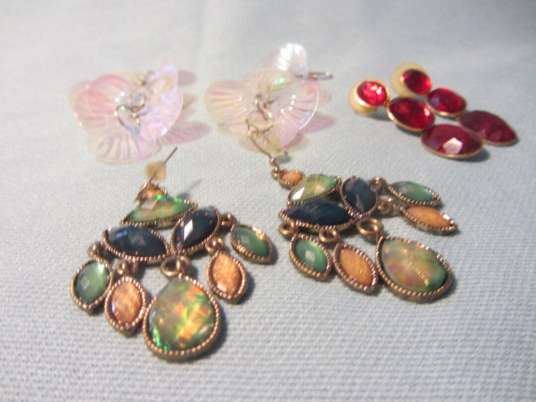 3 Pair Vintage 80's Earrings, Day and Evening Wear Pierced Earrings ...
