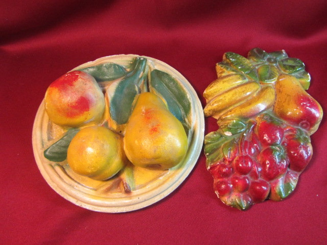 Two Piece Set Chalkware Fruit Pair Vintage Fruit Wall - Etsy