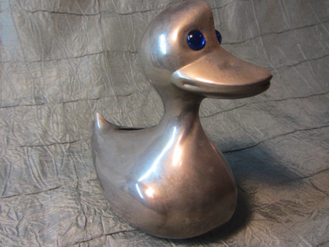 Vintage Silver Duck Bank With Blue Eyes, Childs Coin Bank, Nursey Room ...