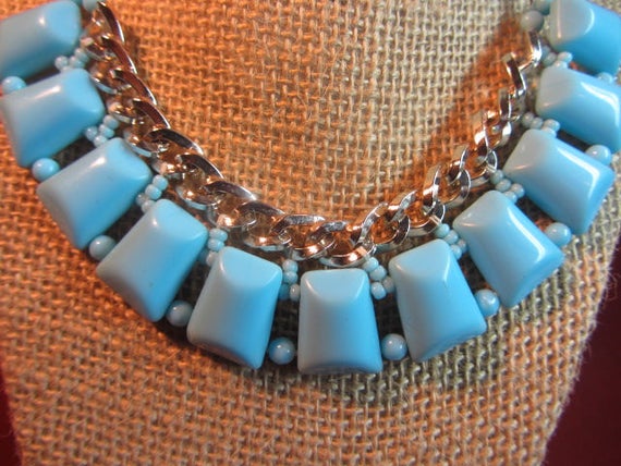 Soft Blue Glass Choker, Vintage Glass Choker, Glass B… - Gem