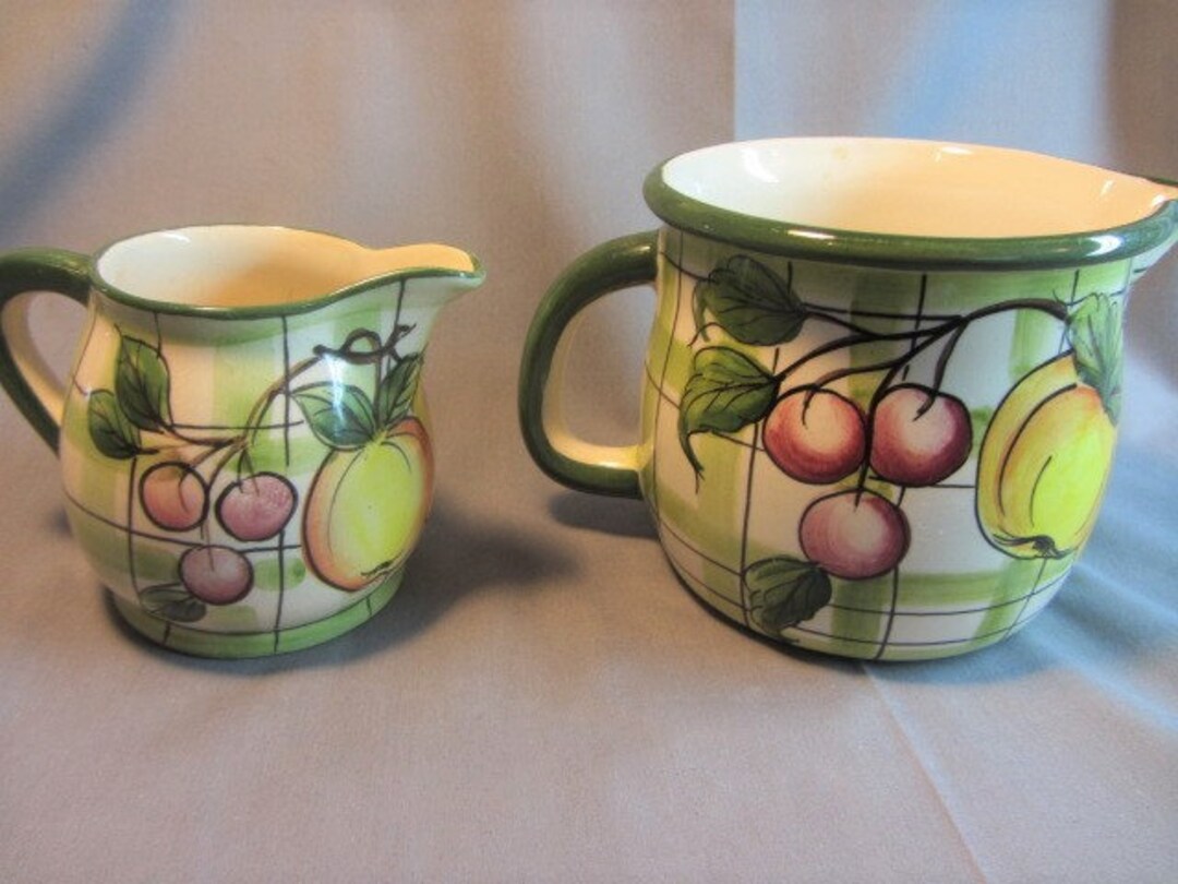 Set Ceramic Hand Painted Pitchers Fruit Pitchers Country Set - Etsy