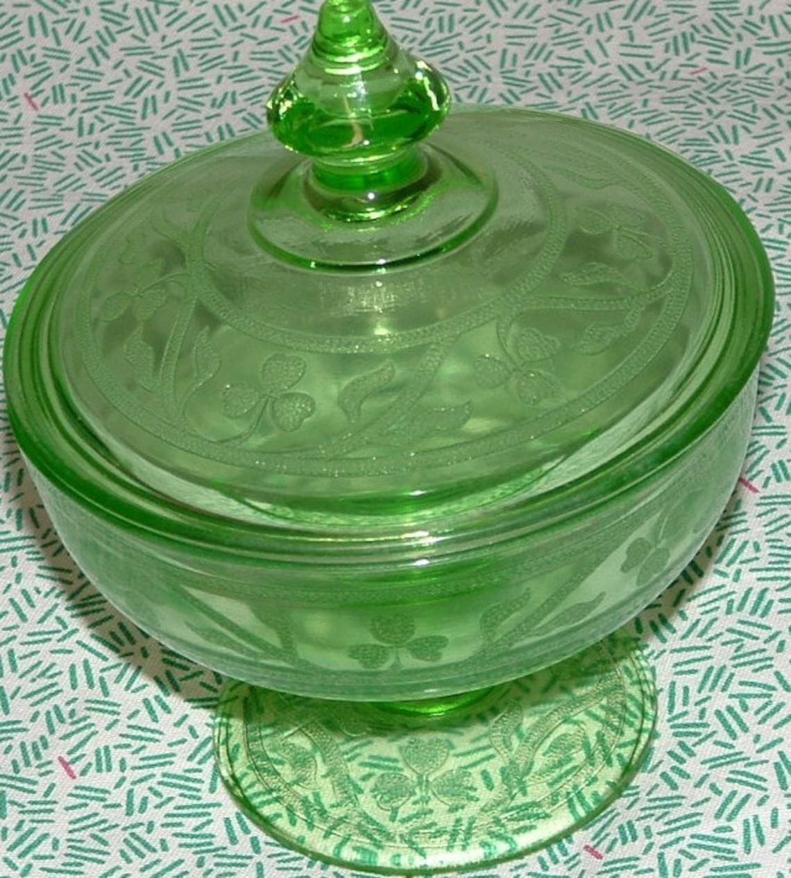 1930s Green Depression Glass Candy Dish Cloverleaf Etsy