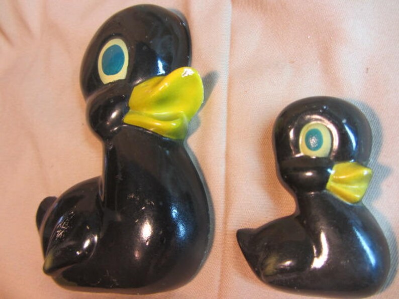Chalkware Duck Set in Black Mid Century Duck Wall Plaques - Etsy