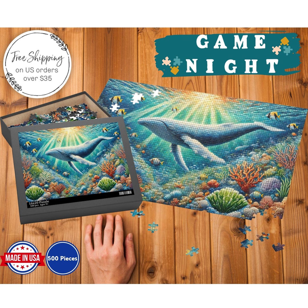 Whale Ocean Puzzle – Unique Marine Life Mosaic Jigsaw for Family ...