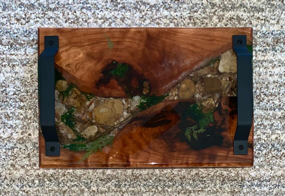 Cherrywood & Resin River Tray / Charcuterie / Botanical Forest Nature ...