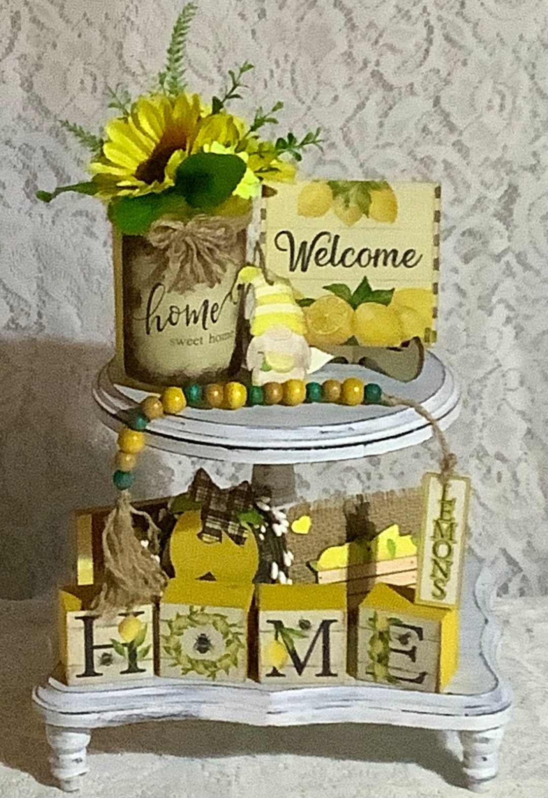 Farmhouse Tiered Tray Decor / Rustic Lemon Theme Decorations / 14 Pc ...