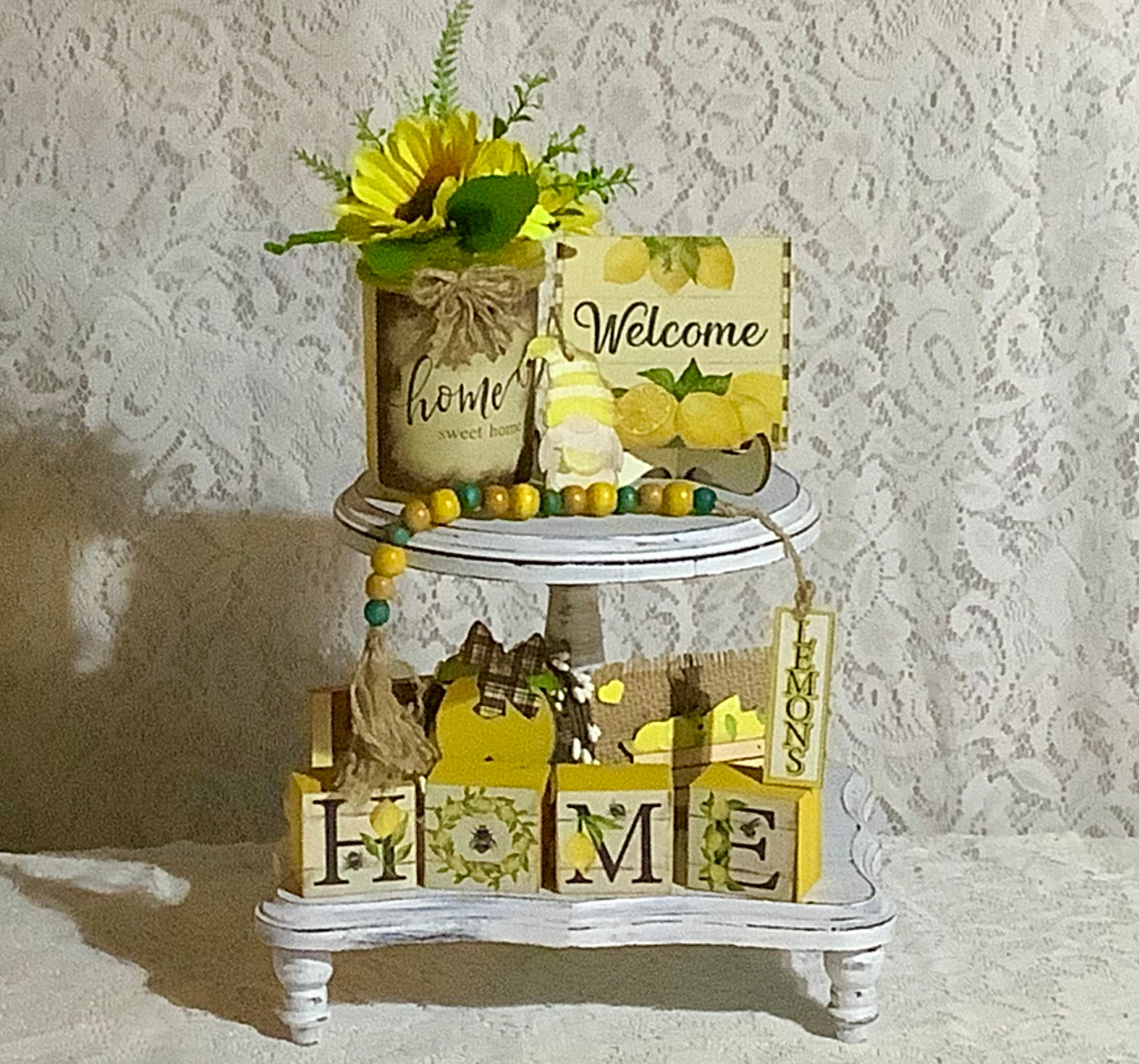 Farmhouse Tiered Tray Decor / Rustic Lemon Theme Decorations / 14 Pc ...