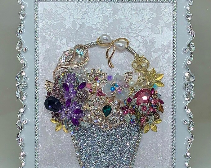 Jewelry / Jeweled Flower / Floral Bouquet Basket Framed Art Picture - Etsy