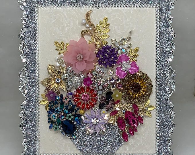 Jewelry / Jeweled Flower / Floral Bouquet Framed Art Picture - Etsy
