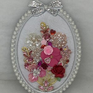 Jewelry / Jeweled Flower Bouquet Oval Framed Art Picture - Etsy