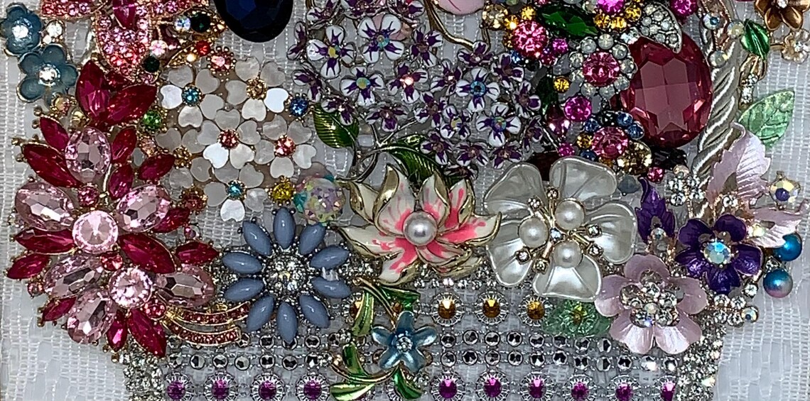 Jewelry / Jeweled Flower / Floral Bouquet Basket Framed Art Picture - Etsy