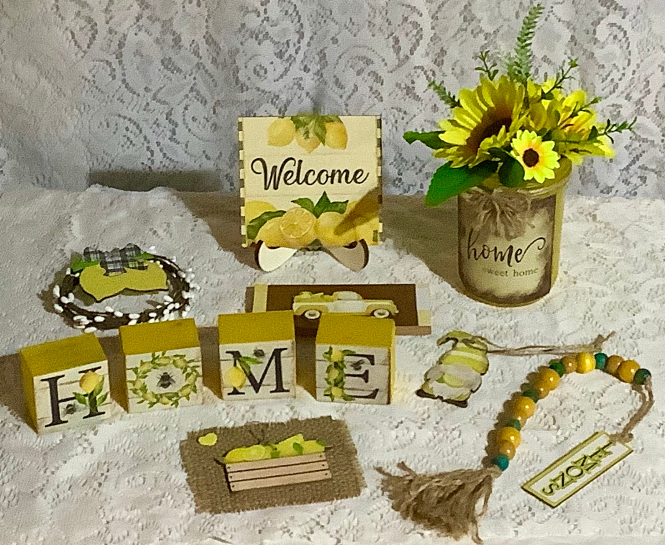 Farmhouse Tiered Tray Decor / Rustic Lemon Theme Decorations / 14 Pc ...