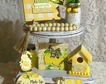 Farmhouse Tiered Tray Decor / Rustic Lemon Theme Decorations / 14 Pc ...