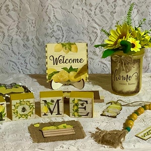 Farmhouse Tiered Tray Decor / Rustic Lemon Theme Decorations / 14 Pc ...