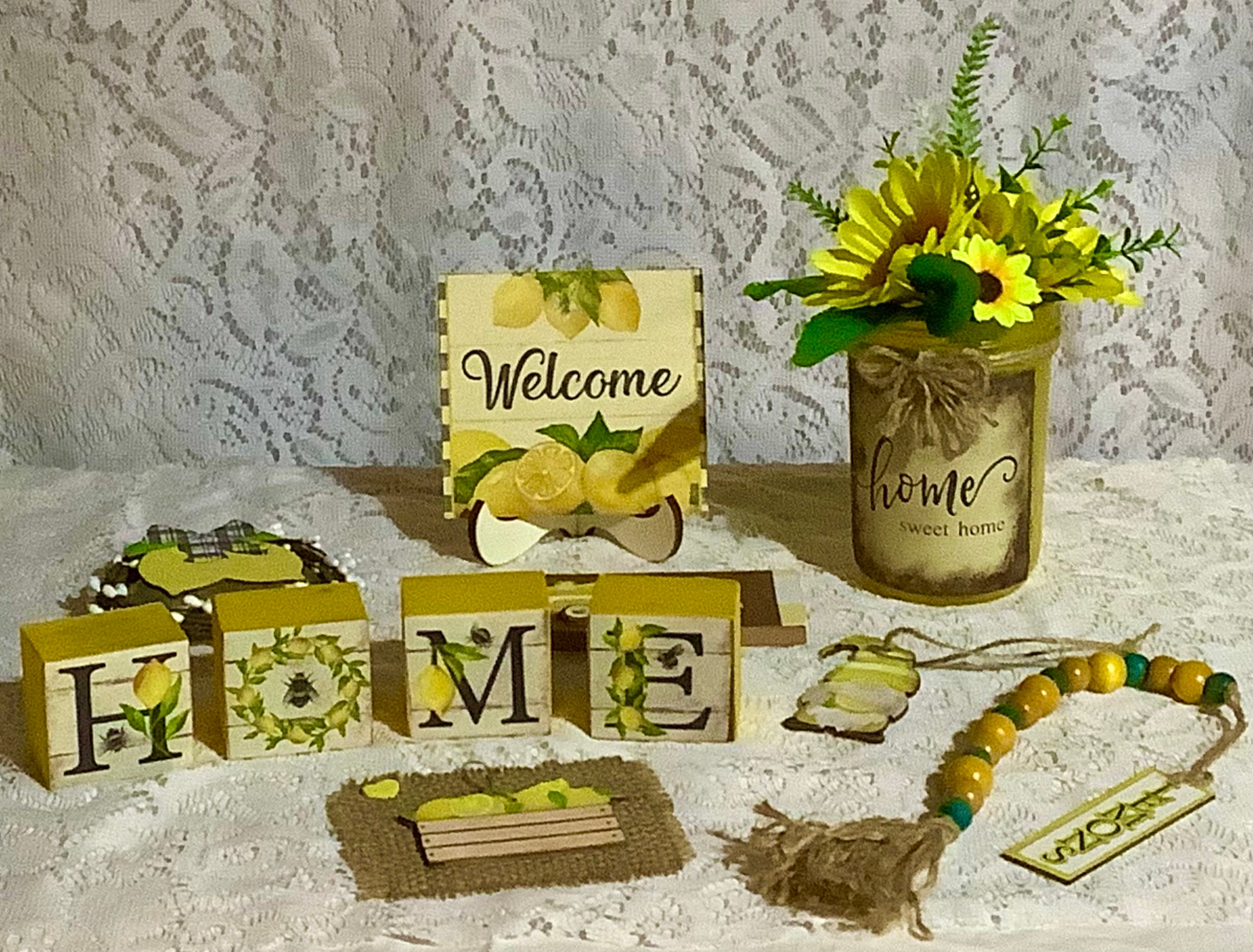 Farmhouse Tiered Tray Decor / Rustic Lemon Theme Decorations / 14 Pc ...