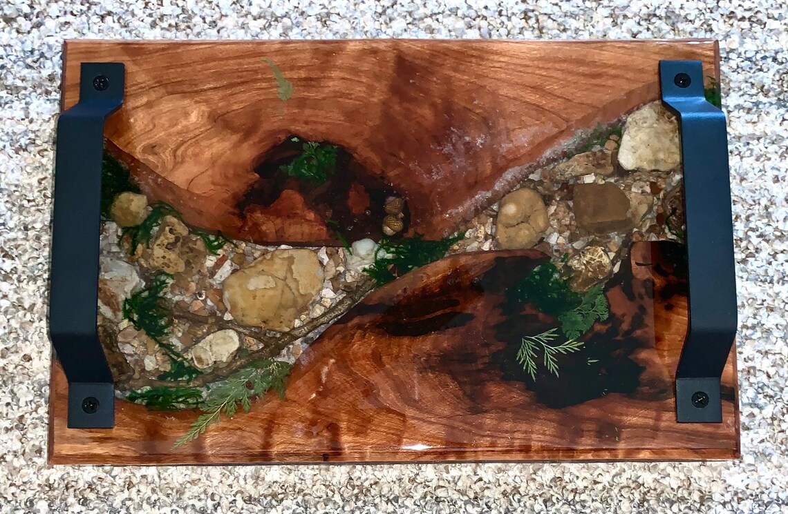 Cherrywood & Resin River Tray / Charcuterie / Botanical Forest Nature ...
