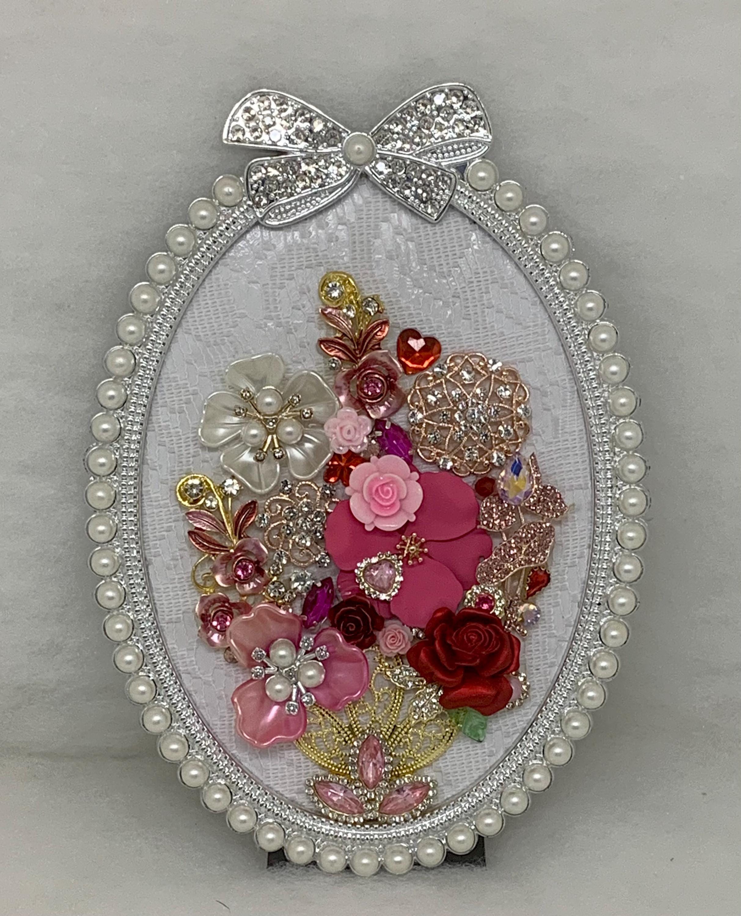 Jewelry / Jeweled Flower Bouquet Oval Framed Art Picture - Etsy