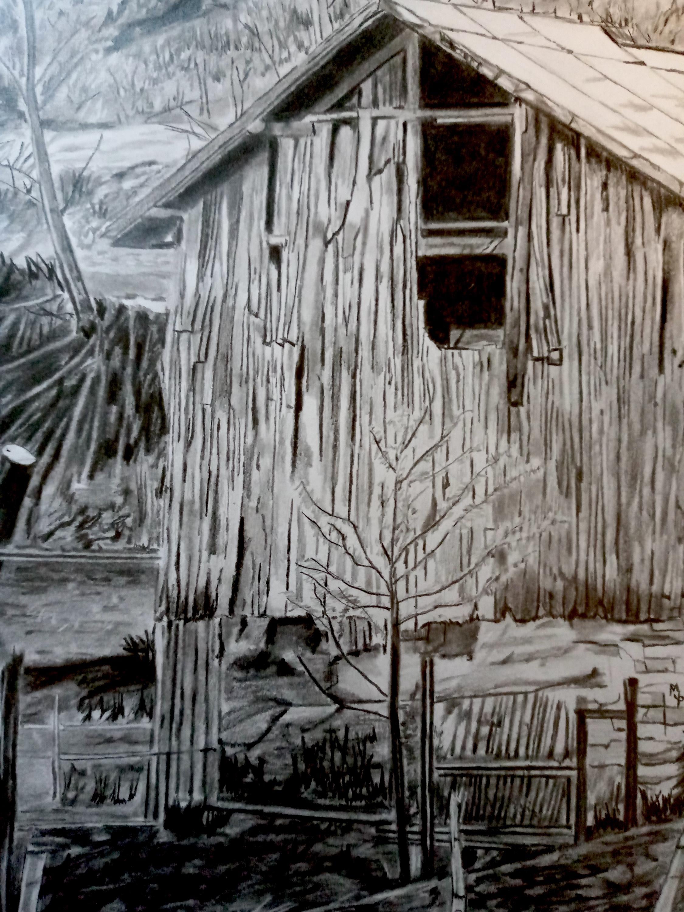 Barn Drawing,black and White Barn Drawing,graphite Pencil Barn Drawing ...