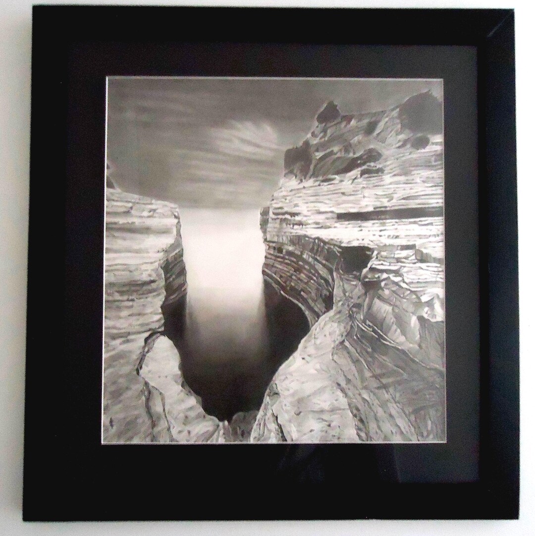 Original Graphite Landscape Drawing: Matted & Framed Cove Art (24.75 X ...