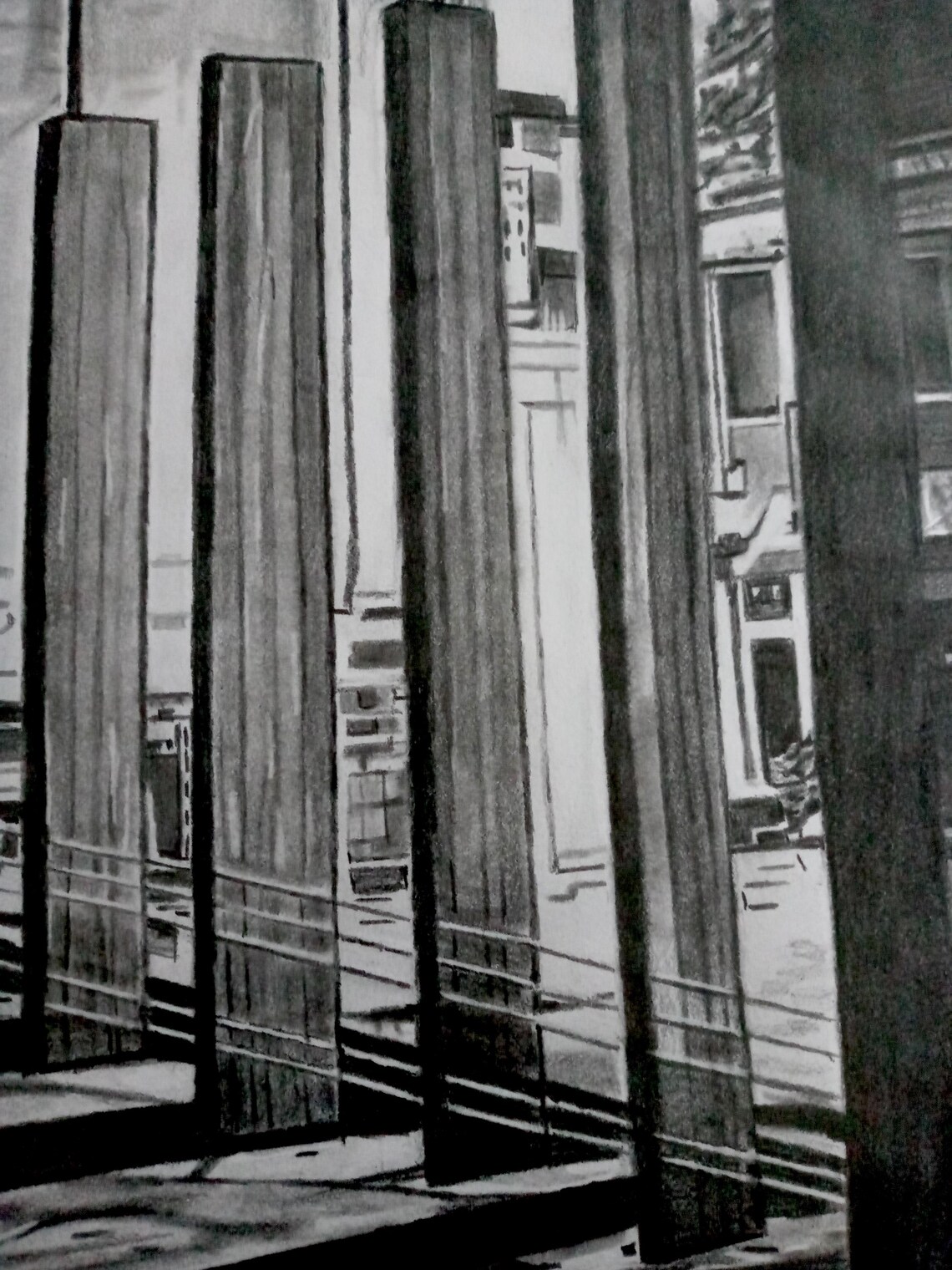 Graphite Drawing,cityscape Drawing,black White Cityscape Drawing,pencil ...