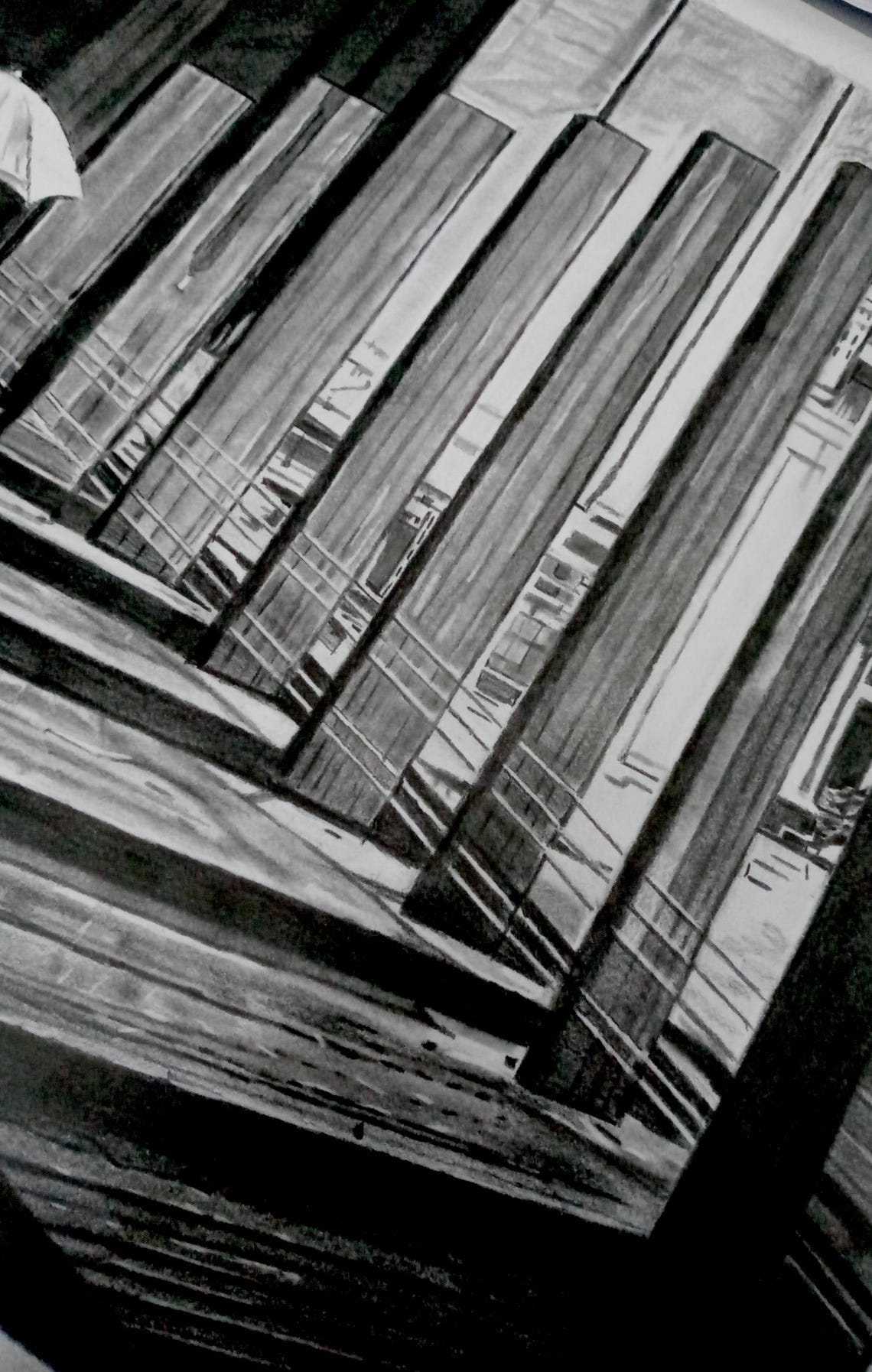 Graphite Drawing,cityscape Drawing,black White Cityscape Drawing,pencil ...