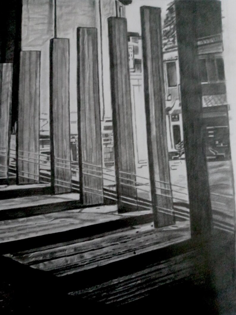 Graphite Drawing,cityscape Drawing,black White Cityscape Drawing,pencil ...