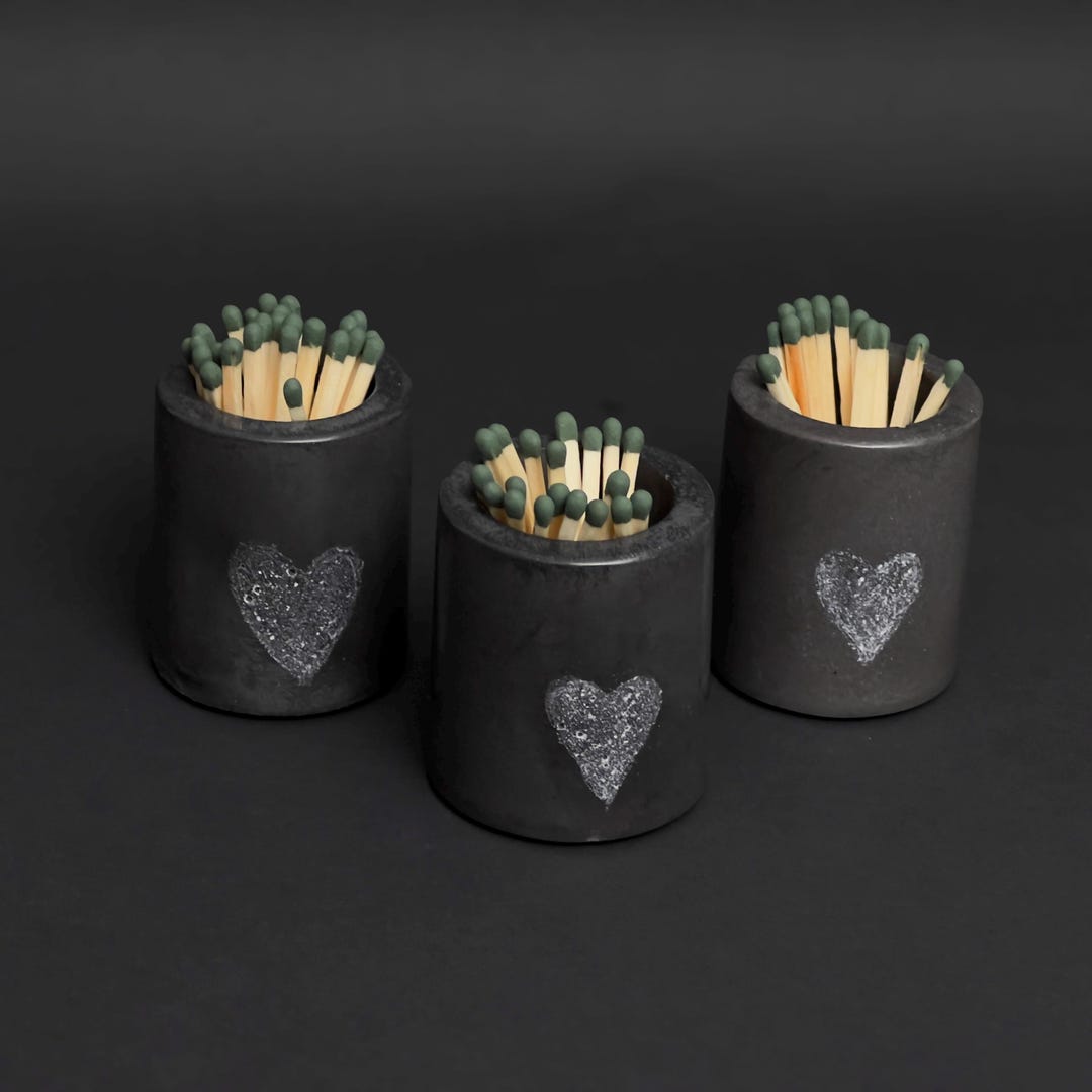 Cement Container With Strike Pad, Modern Charcoal Black Handmade Match ...