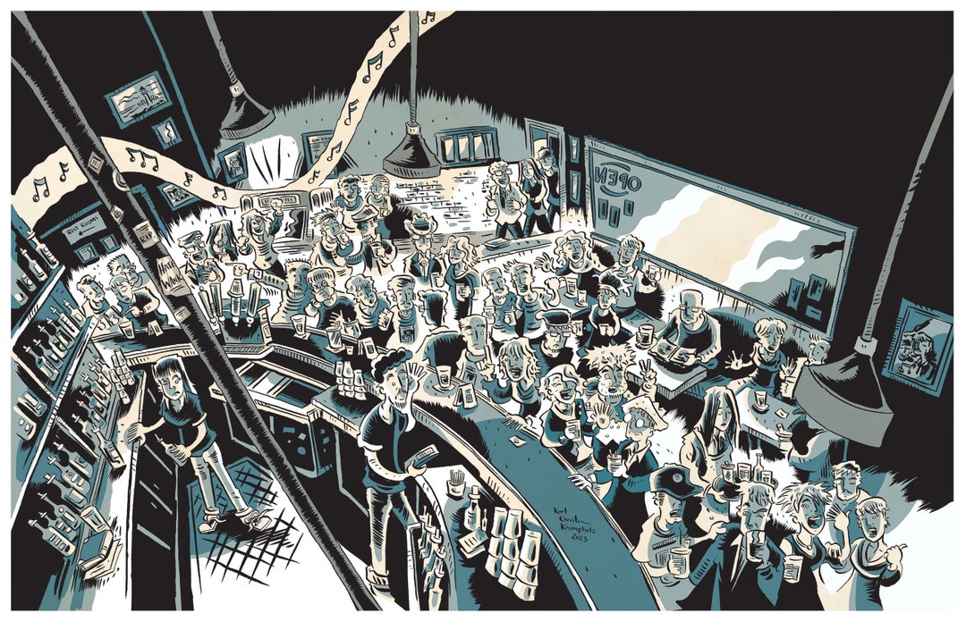 11"x17" Crowded Bar Illustration From the Front Cover of 'in the City ...