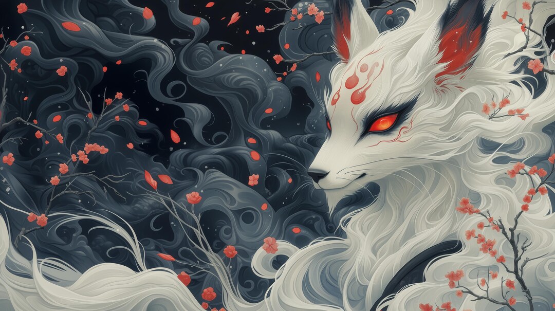 Mystic Kitsune Digital Art – Japanese Fox Spirit With Sakura | Fantasy ...
