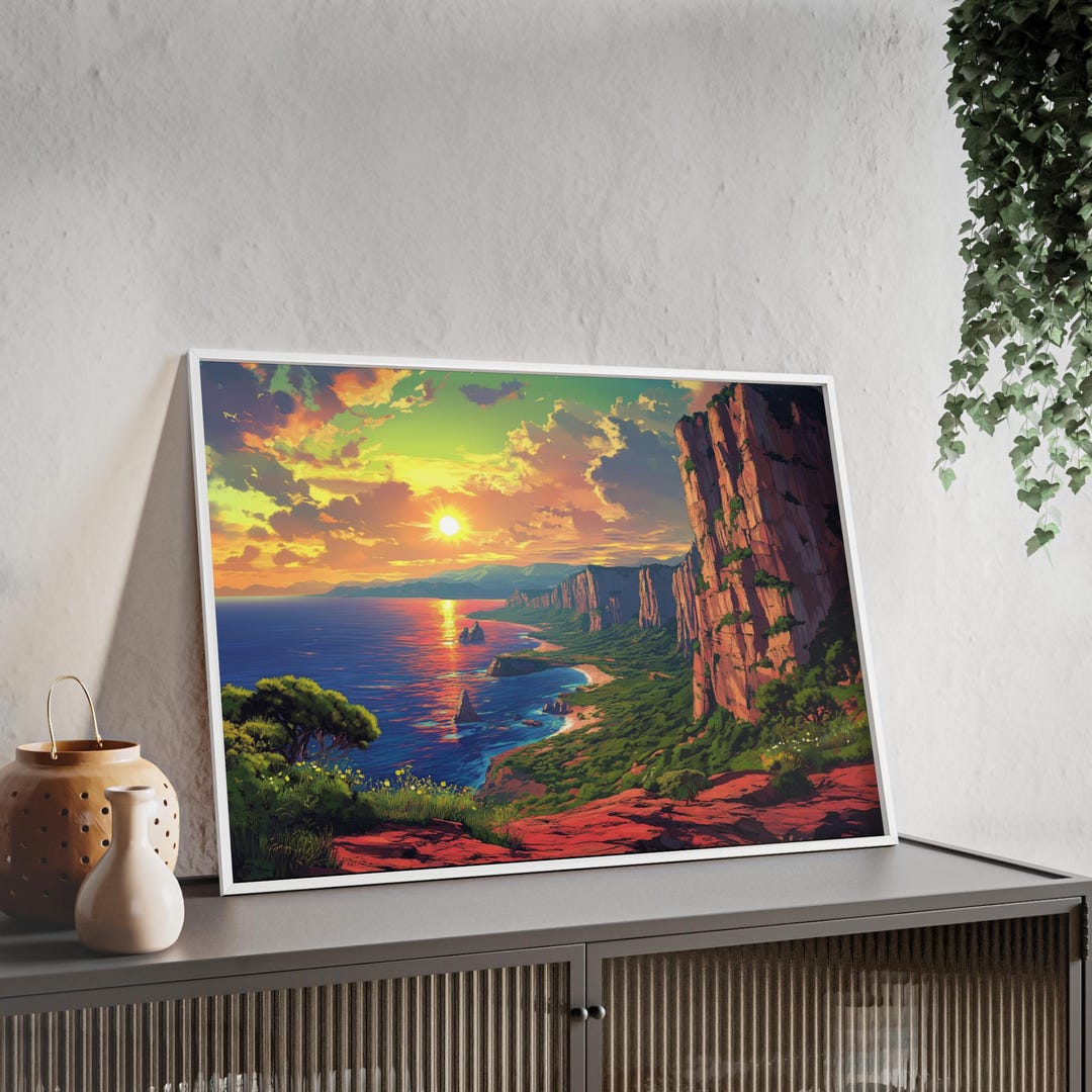 Sunset Coastal Cliff Wall Art Scenic Landscape Digital Print, Ocean ...