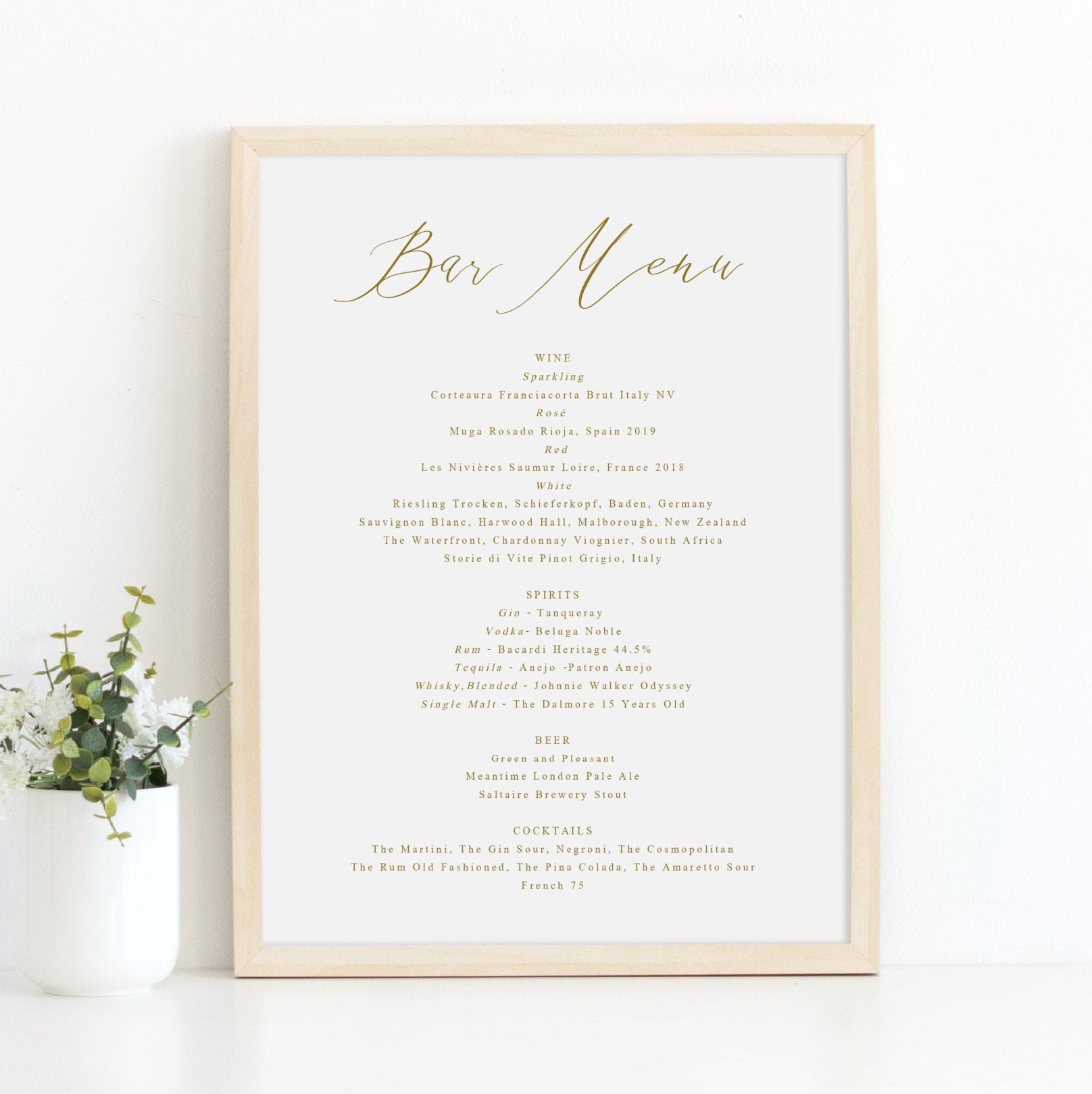 Bar Menu Sign, Wedding Drinks Signage, Editable Bar Menu, Wedding Day ...