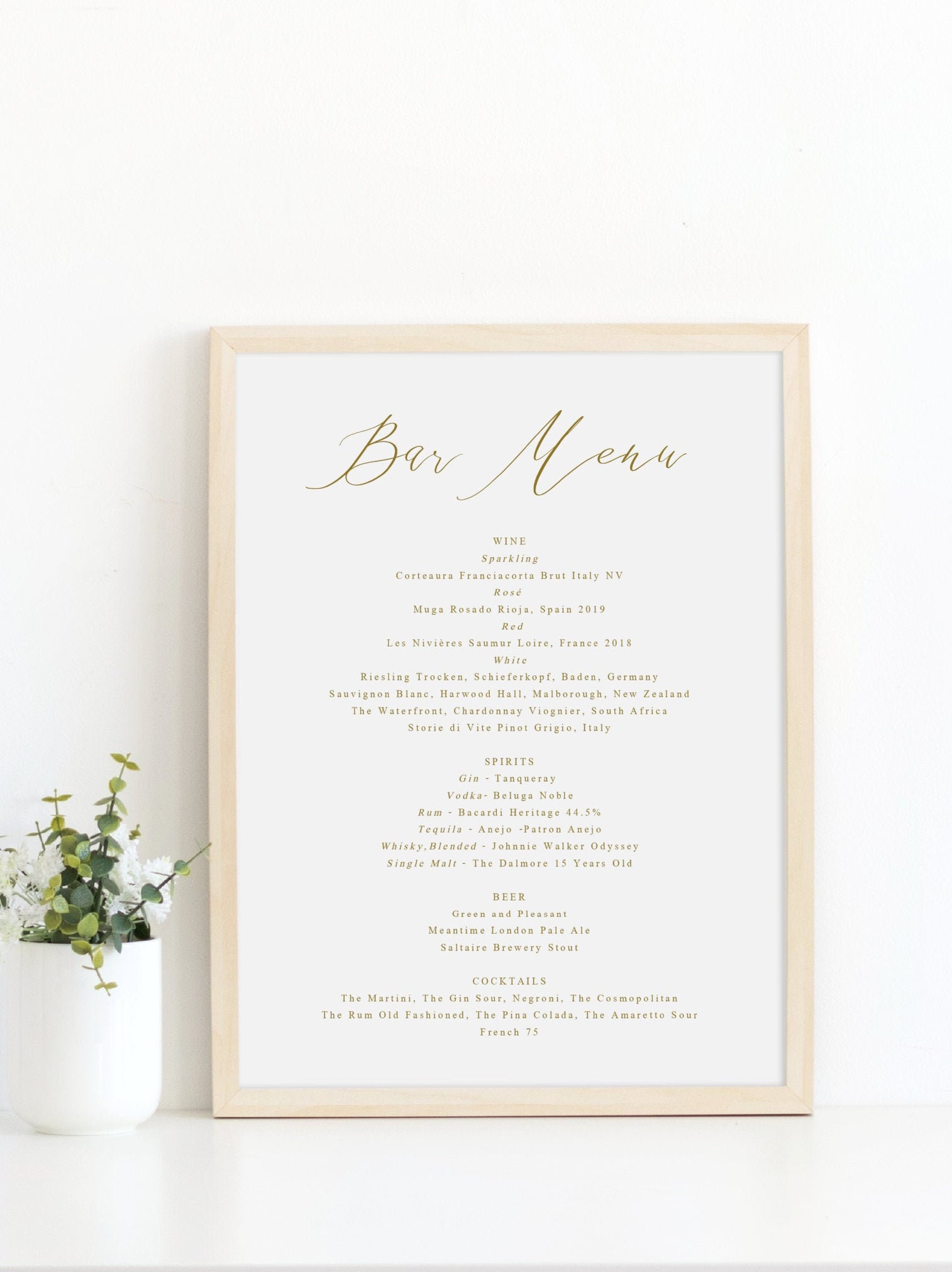 Bar Menu Sign, Wedding Drinks Signage, Editable Bar Menu, Wedding Day ...