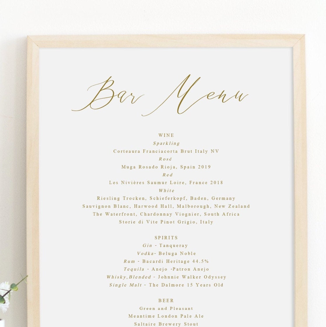 Bar Menu Sign, Wedding Drinks Signage, Editable Bar Menu, Wedding Day ...