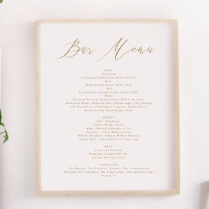 Bar Menu Sign, Wedding Drinks Signage, Editable Bar Menu, Wedding Day ...