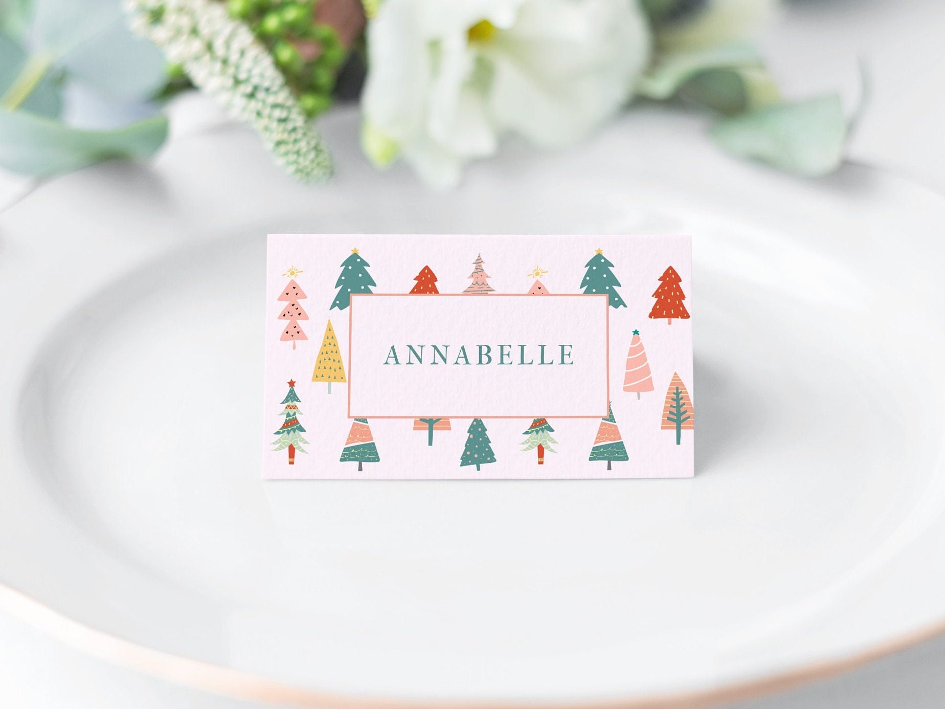 Trees Table Name Cards Template Kids Christmas Place Cards - Etsy UK