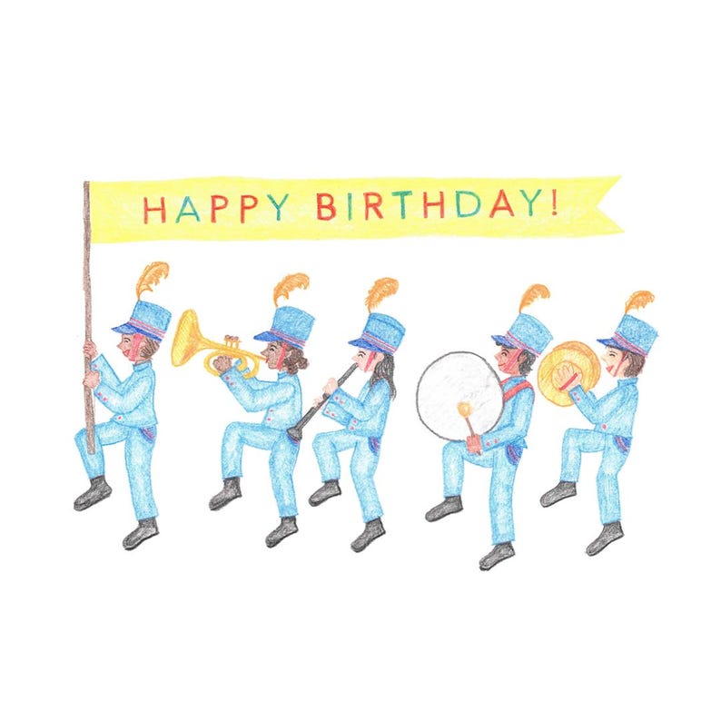 Hand-drawn Happy Birthday Card | Marching Band | Parade | Colorful - Etsy