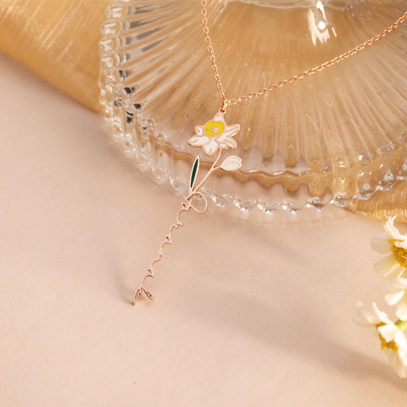 Colorful Birth Flower Name Necklace, Custom Flower Name Necklace ...
