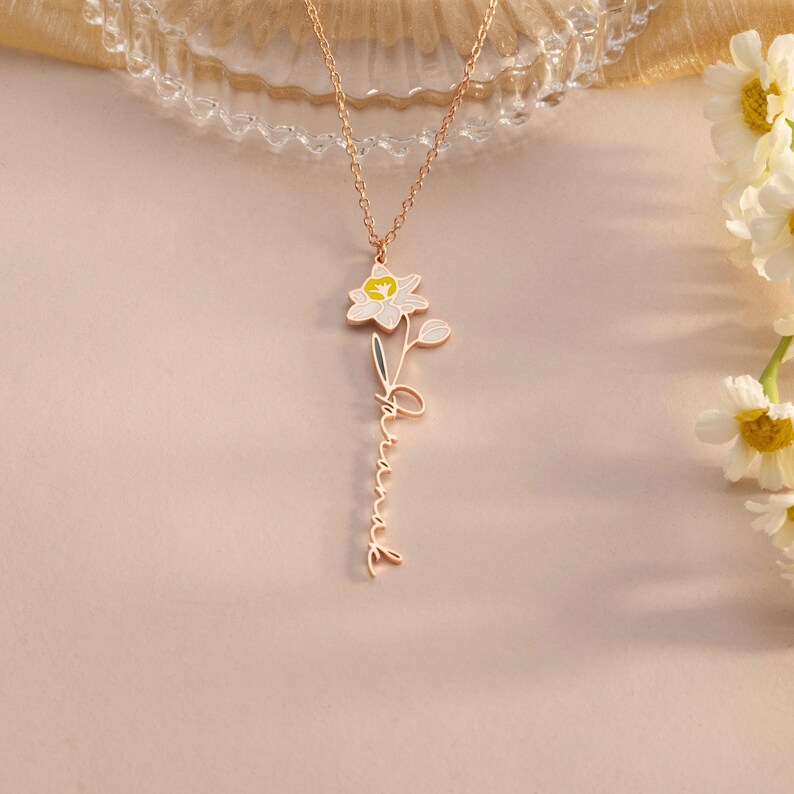 Colorful Birth Flower Name Necklace, Custom Flower Name Necklace ...