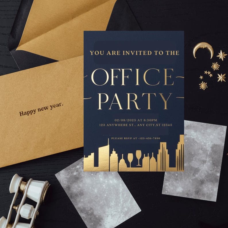 Office Party Invitation Gold Modern Business Event Card Custom ...