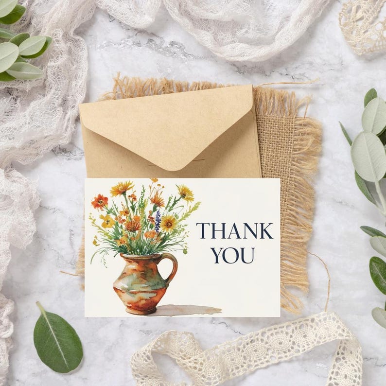 Rustic Boho Wildflower Thank You Card Printable Wildflower Thank You ...